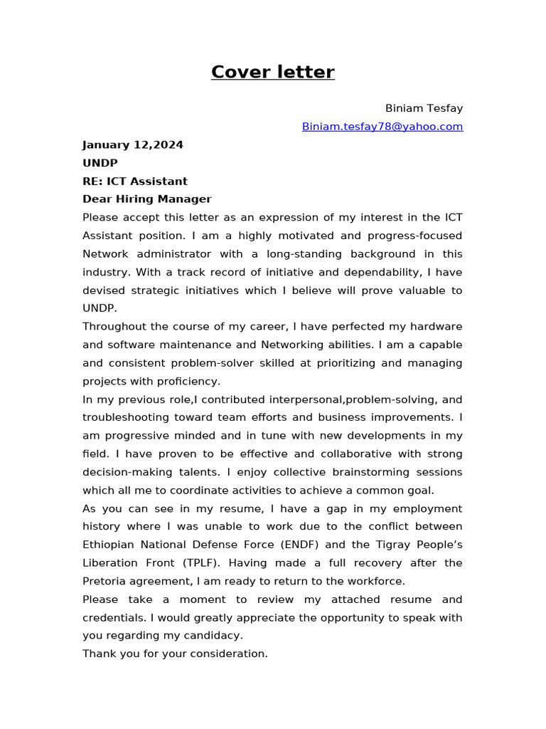 ICT Assistant Cover Letter | PDF