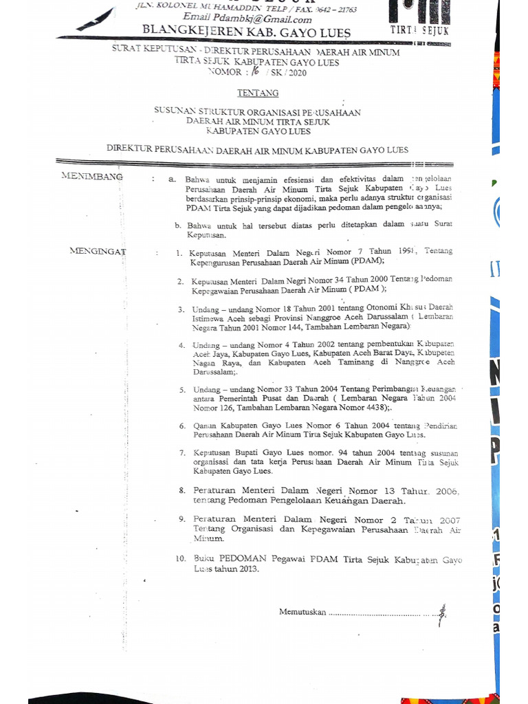Keputusan Direktur Pdam | PDF