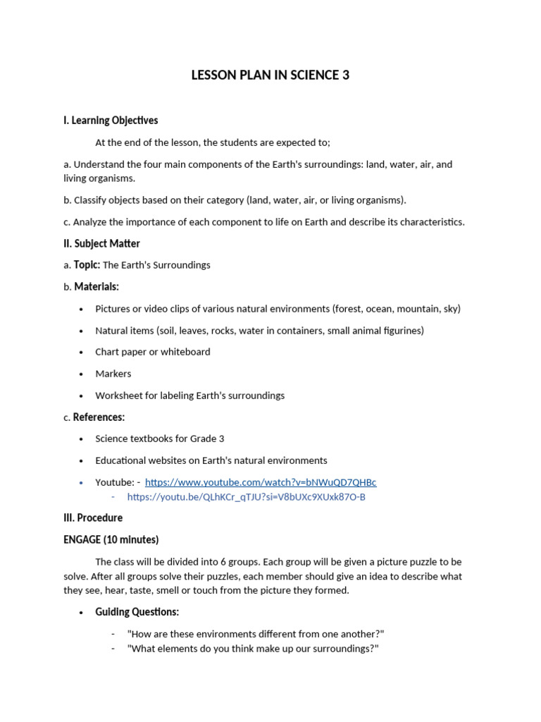 Earth's Surroundings Lesson Plan | PDF | Lesson Plan | Natural Environment