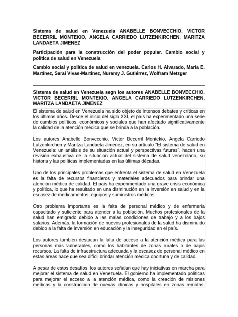 Sistema De Salud En Venezuela Pdf Venezuela Participación Pública 4267