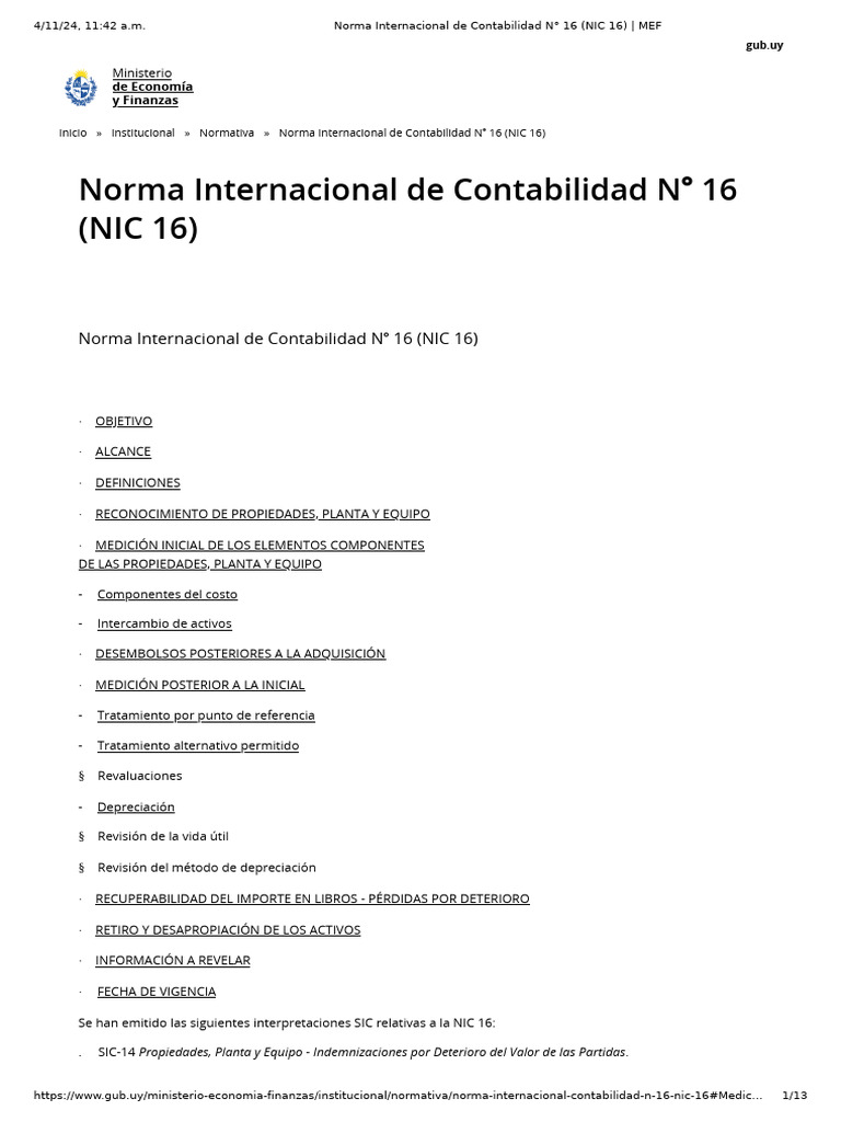 Norma Internacional de Contabilidad (NIC 16) | PDF | Depreciación | Contabilidad