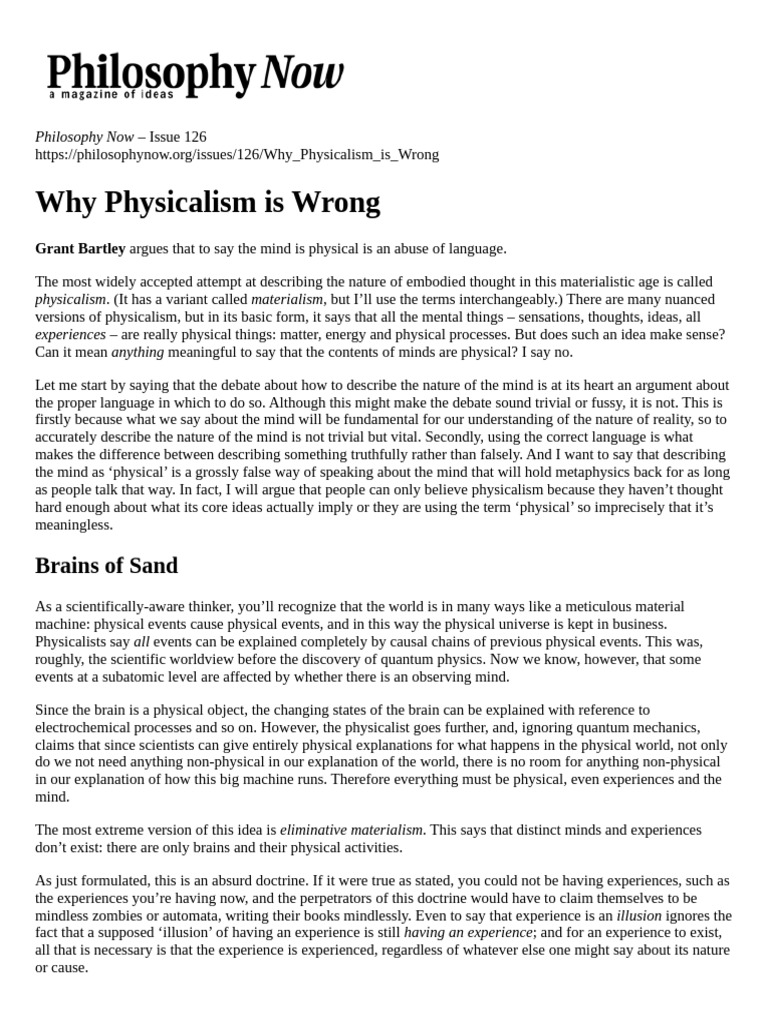 Why Physicalism Misrepresents Mind | PDF | Mind | Experience