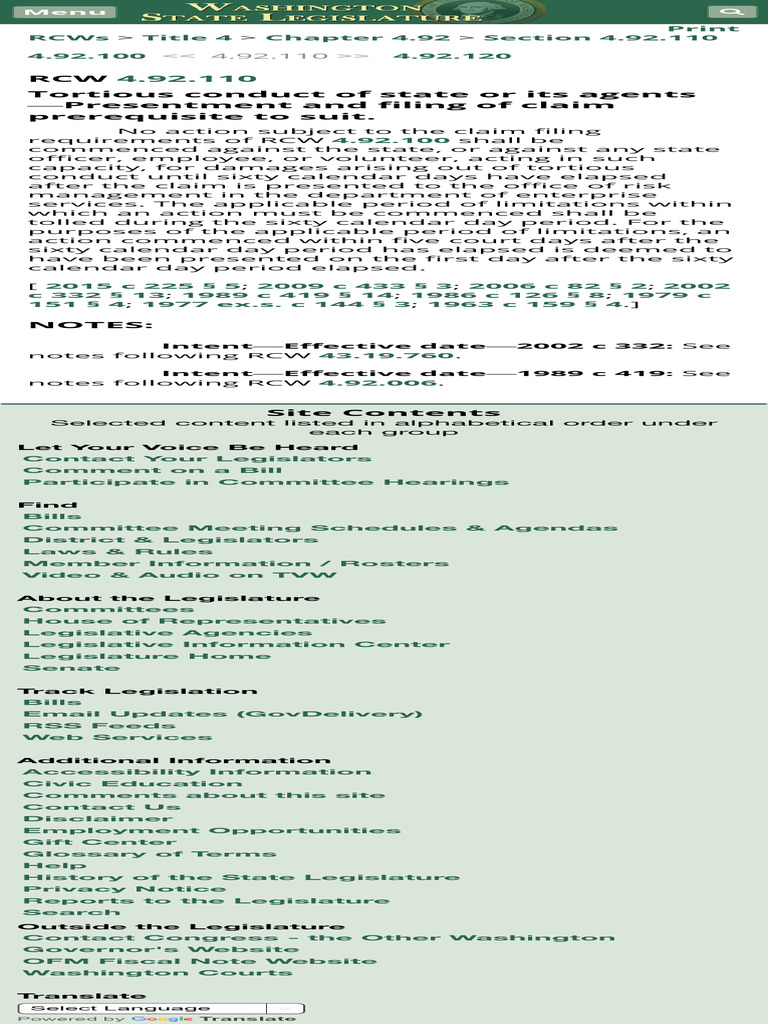RCW 4.92.110 Tortious Conduct of State or Its Agents-Presentment and ...
