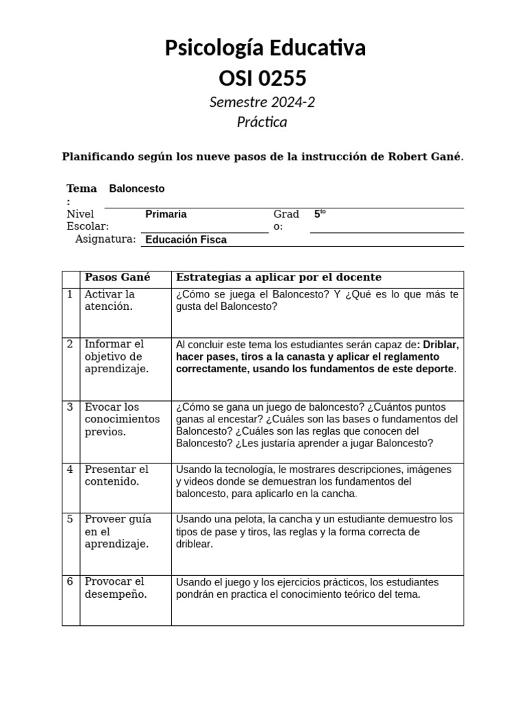 Práctica de Psi Educ Pasos - de - Robert - GAné | PDF | Aprendizaje | Plan de estudios