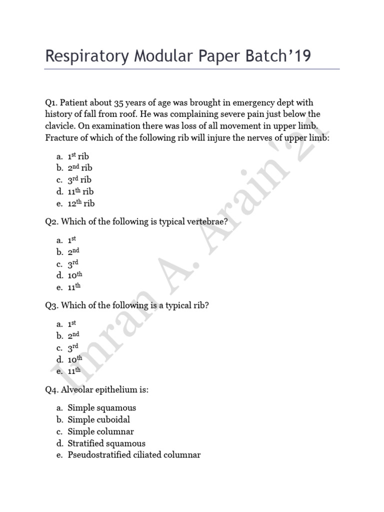 Respiratory Modular Paper Batch'19 | PDF | Lung | Respiratory Tract