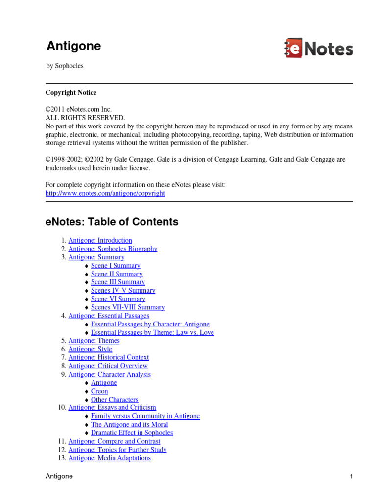 Antigone Summary | PDF | Sophocles | Oedipus