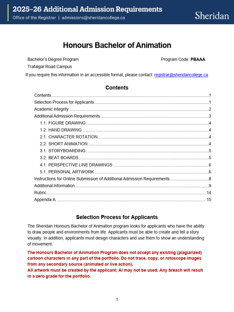Sheridan Animation Portfolio Requirements 2024-25 | PDF | Drawing ...