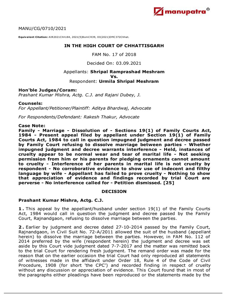 Refusing To Dissolve Marriage Between Parties | PDF | Judgment (Law ...