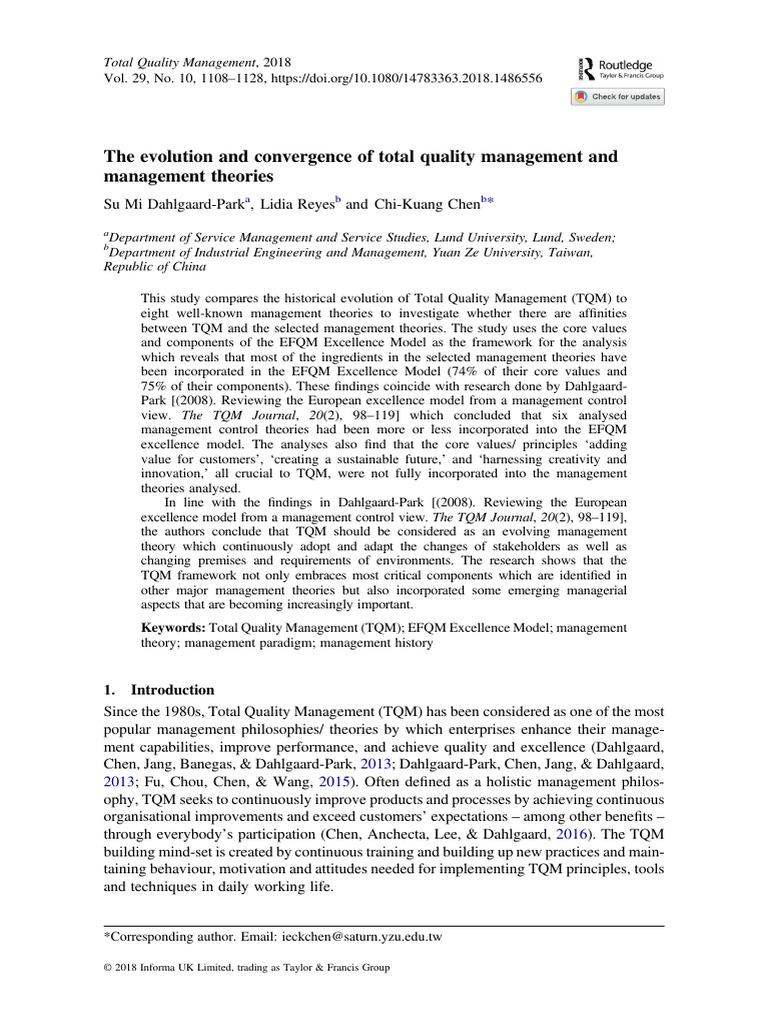 The Evolution and Convergence of Total Quality Management | PDF ...