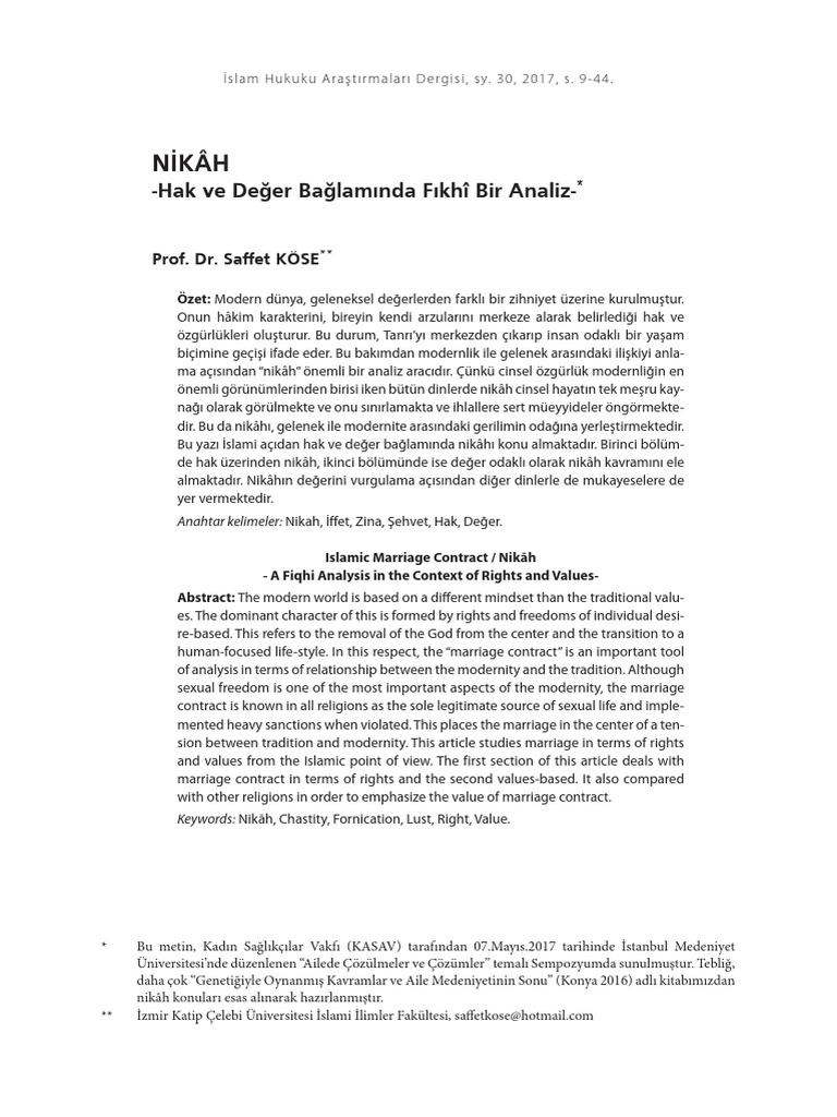 Nikâh - Hak Ve Değer Bağlamında Fıkhî Bir Analiz | PDF