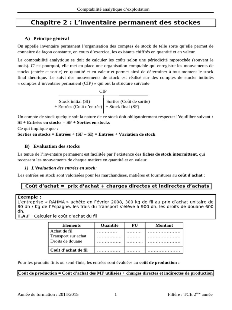 Inventaire Permanent des Stocks | PDF | Inventaire | Économie d'entreprise