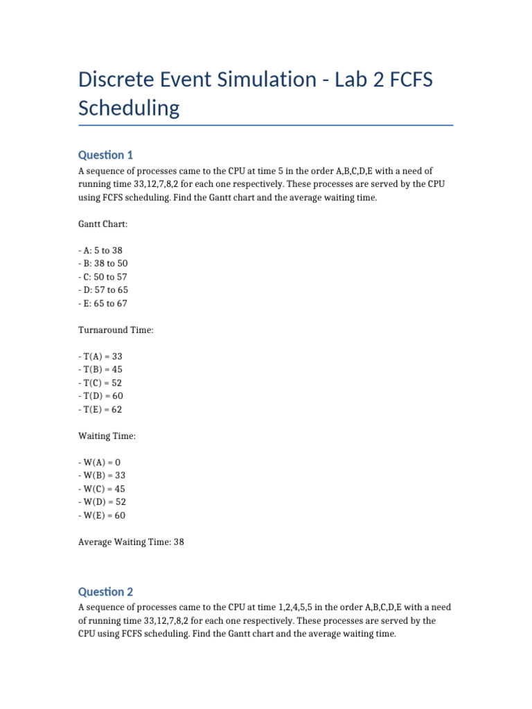 Lab 2 FCFS Scheduling Answers | PDF | Teaching Methods & Materials | Science & Mathematics