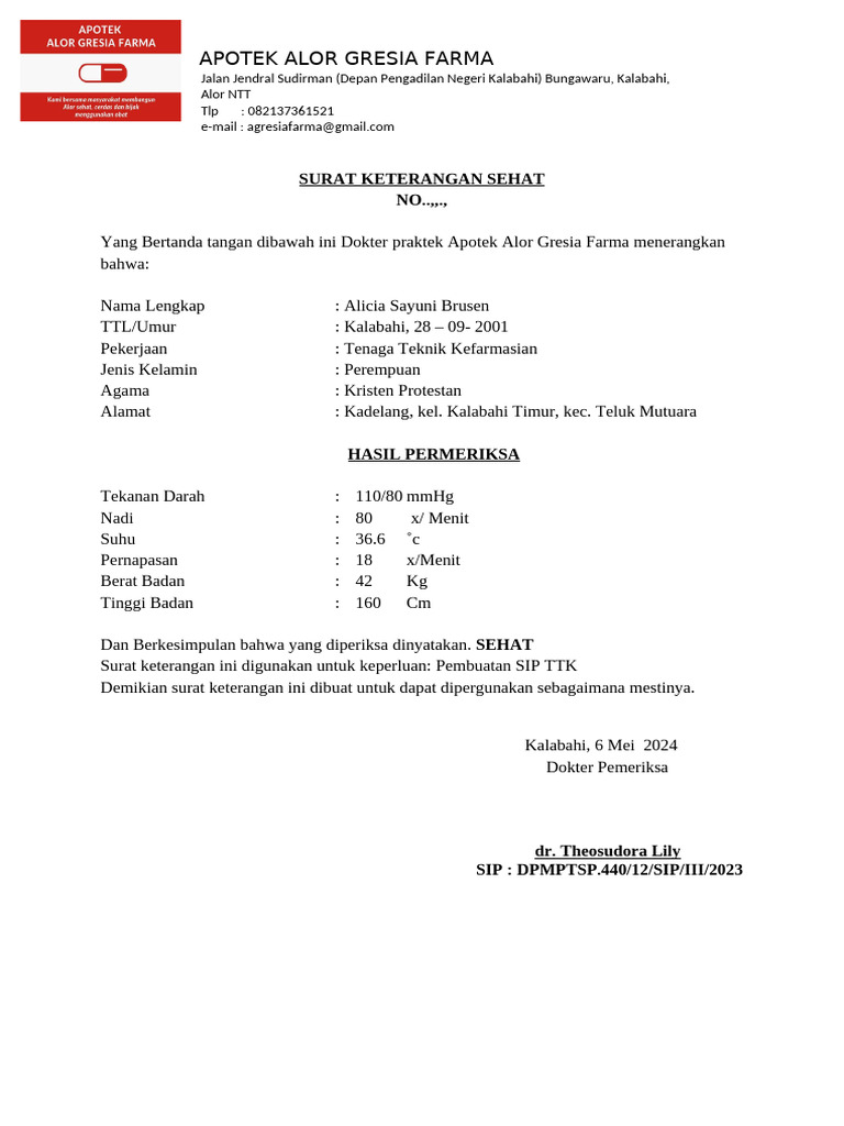 Format Surat Sehat | PDF