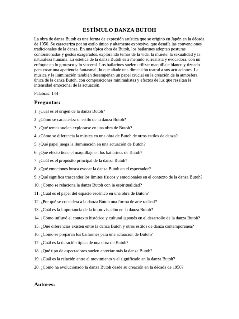 Estímulo Danza Butoh 2 | PDF | Existencialismo | Jean Paul Sartre