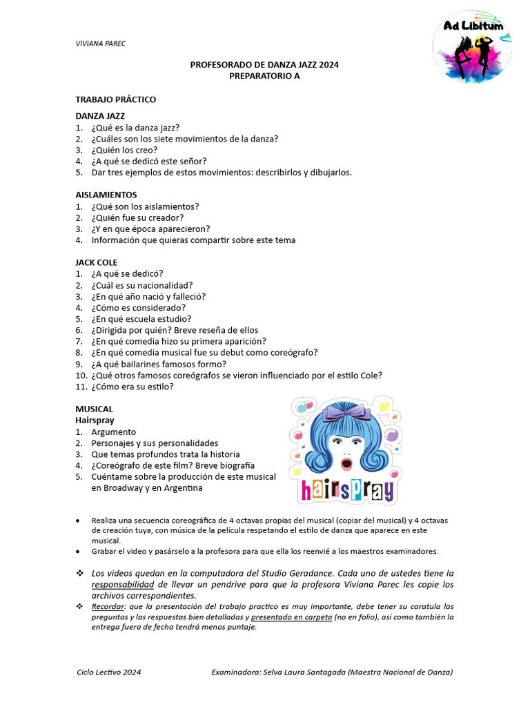 Trabajo Práctico de Danza Jazz 2024 | PDF | Arte