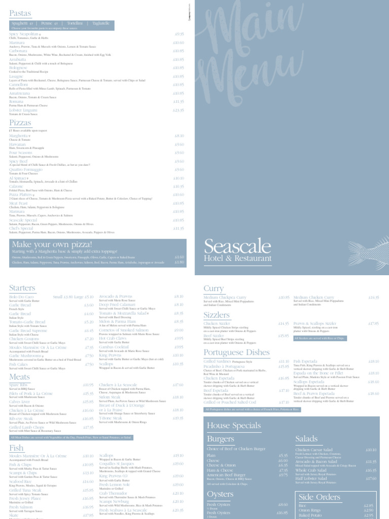 Seascale Hotel & Restaurant Menu | PDF | Sauce | Pizza