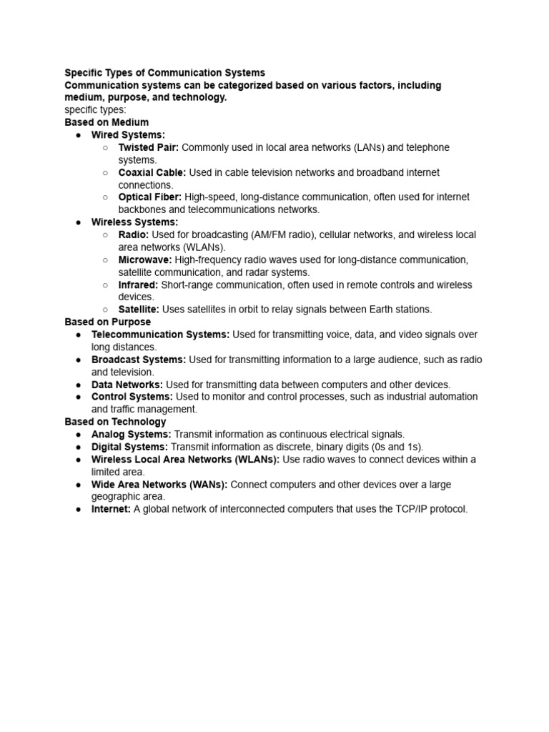 Specific Types of Communication System | PDF