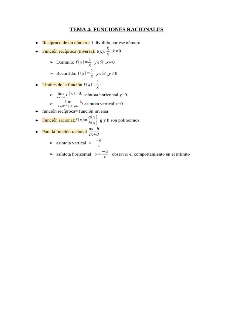 Tema 4 - Funciones Racionales | PDF