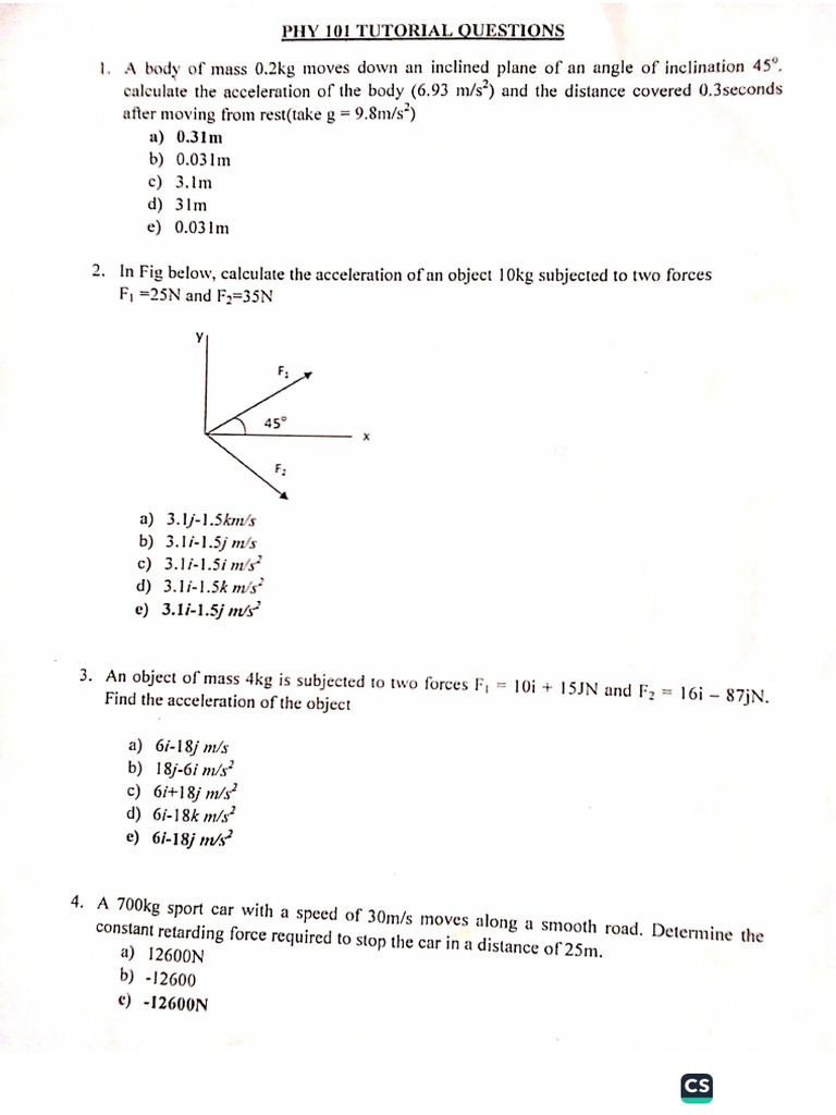 Phy 101 Tutorial Questions - 241028 - 230032 | PDF