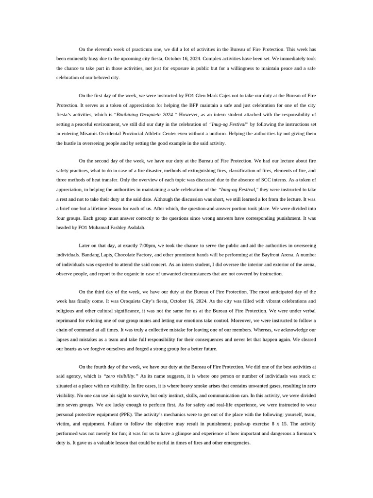 On The Eleventh Week of Practicum One | PDF