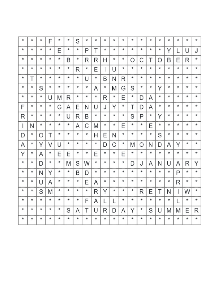 Respuesra de Sopa de Letras Ingles, Dias, Meses, Estaciones | PDF