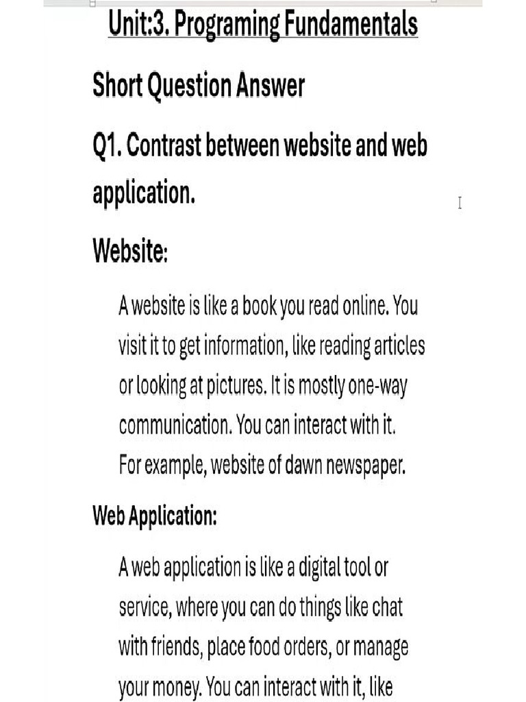 Class 9 Computer Unit 3 Short Answers | PDF
