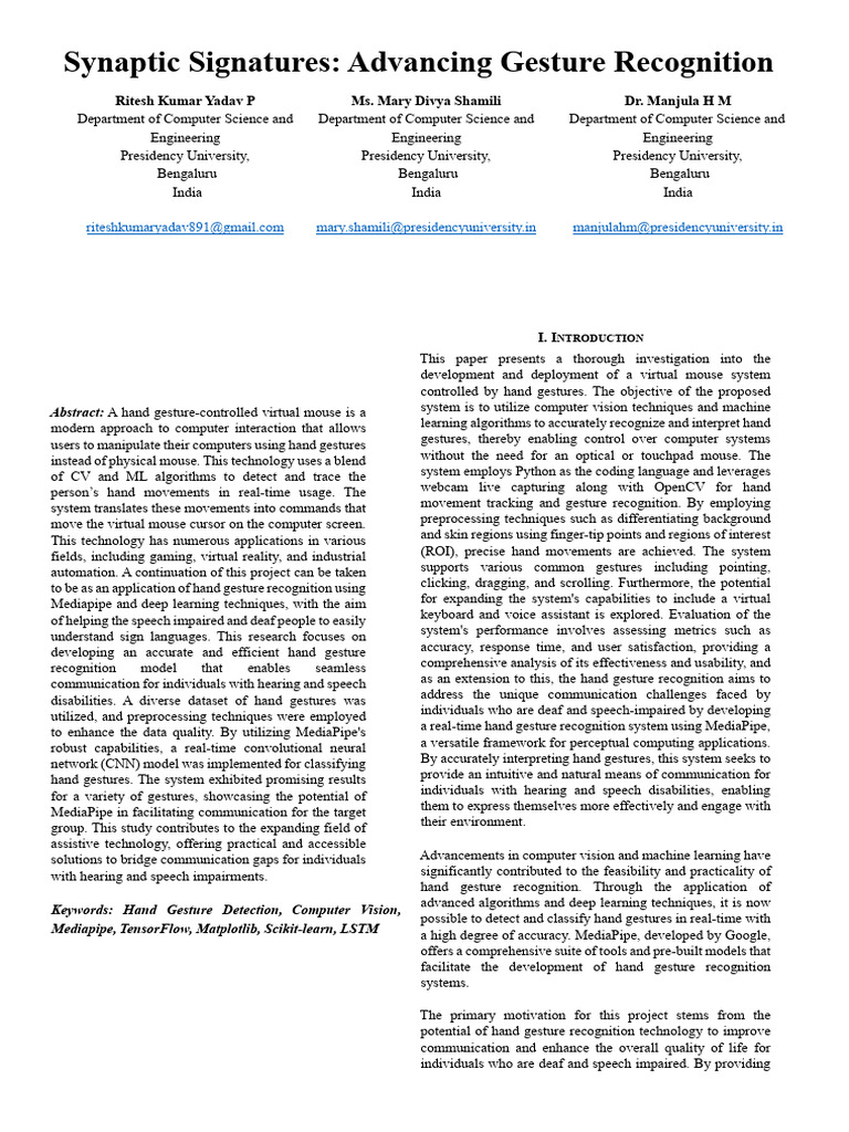 Synaptic Signatures: Advancing Gesture Recognition | PDF | Machine Learning | Computer Vision