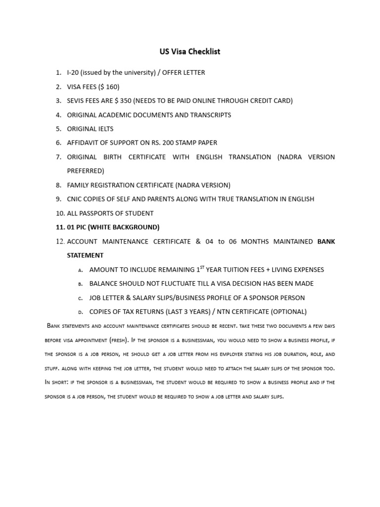US Visa Document Checklist Guide | PDF | Finance & Money Management | Law
