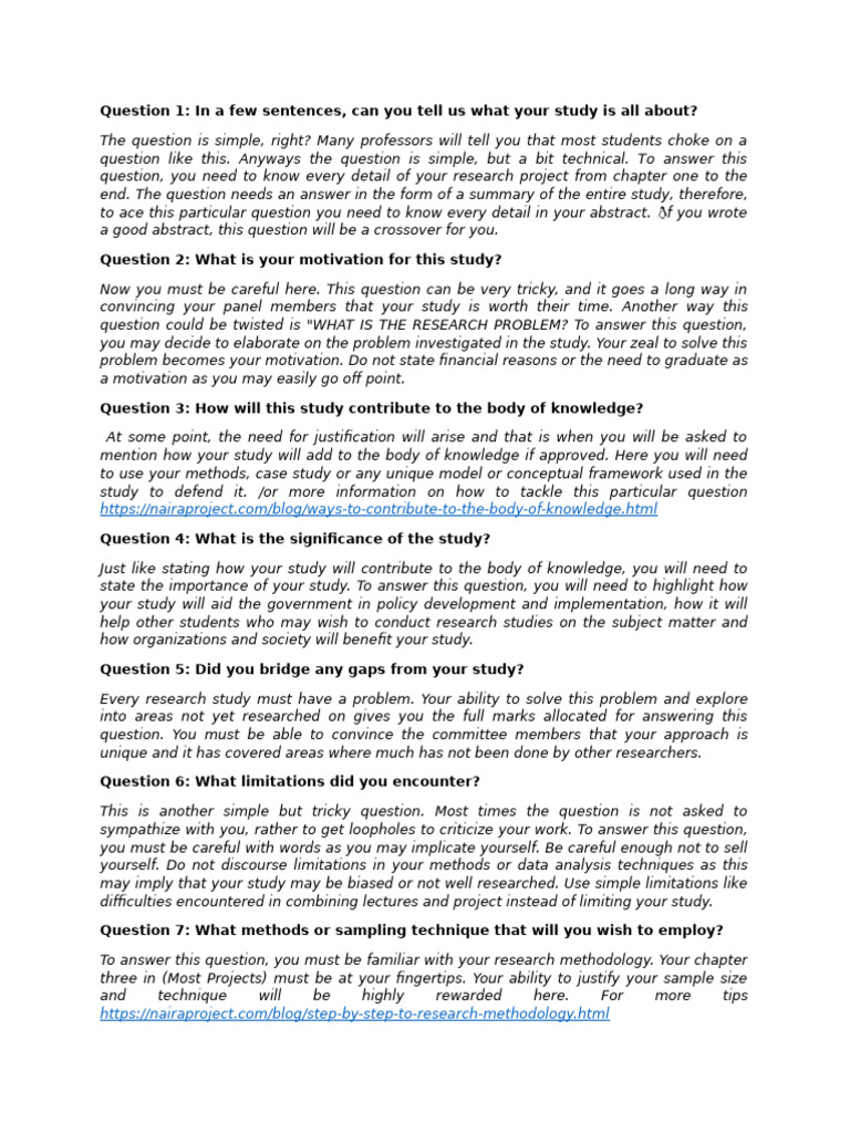Key Questions for Research Defense Preparation | PDF | Theory ...