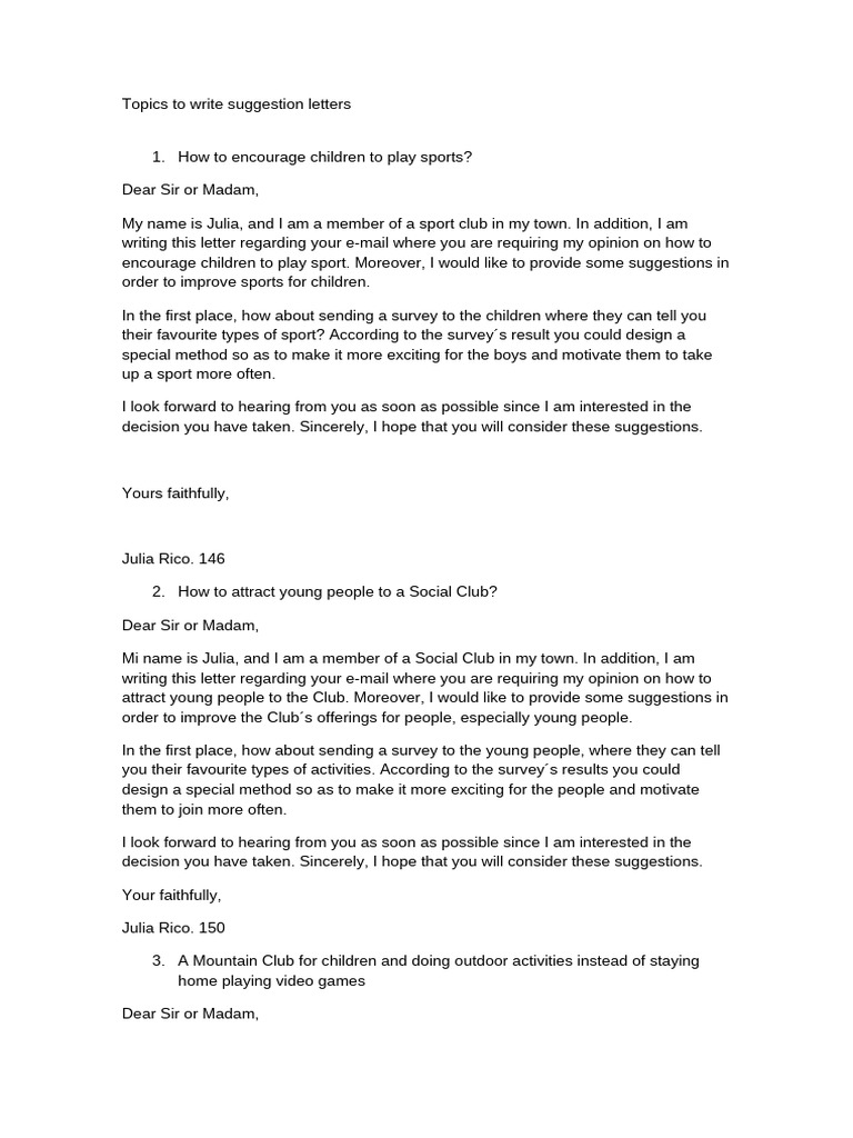 Topics To Write Suggestion Letters | PDF