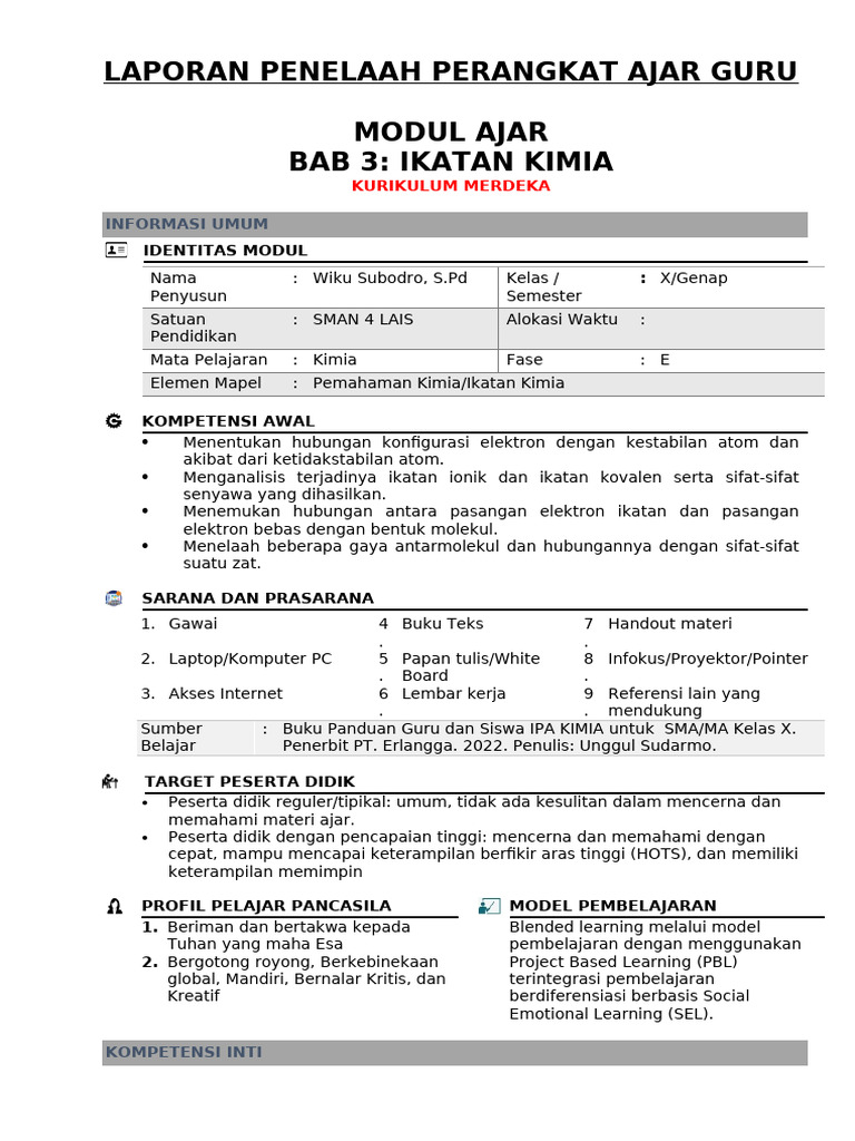 MODUL AJAR Kimia | PDF | Teknologi & Rekayasa