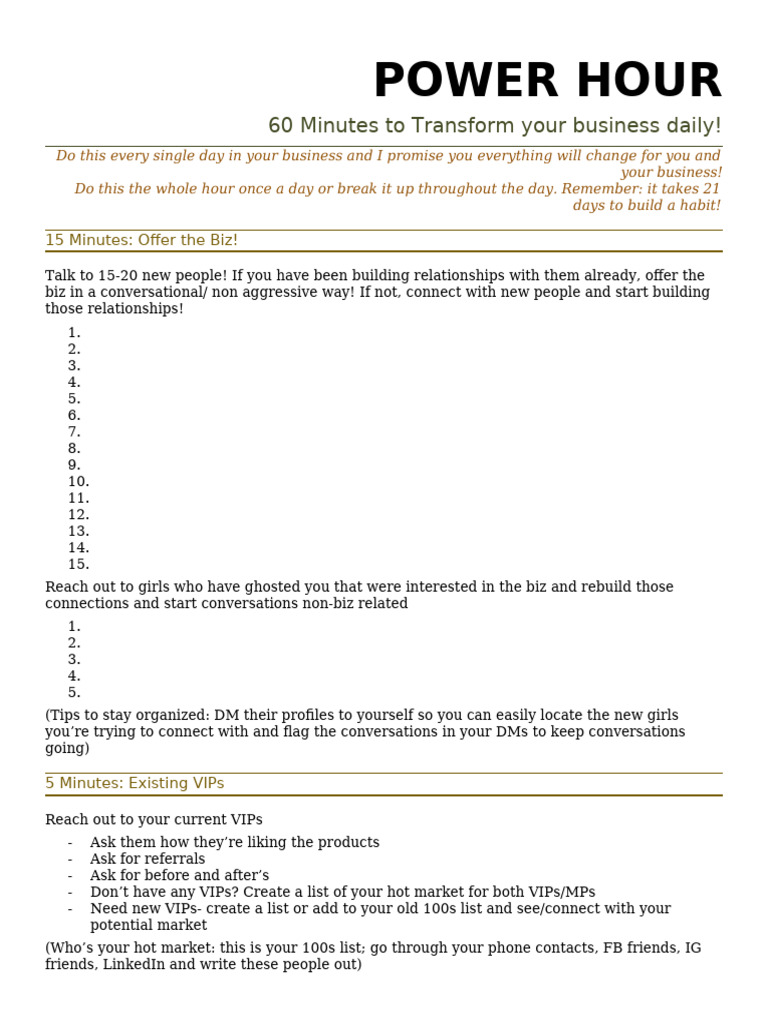 Power Hour Worksheet | PDF