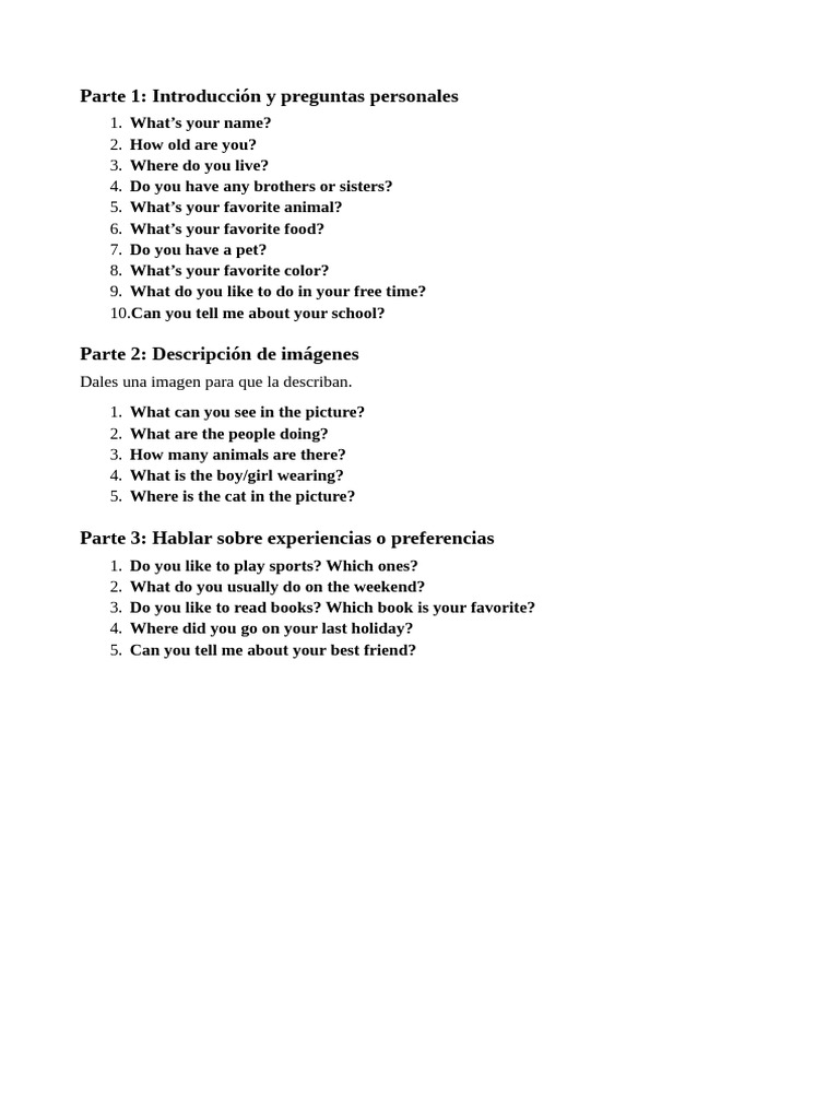 Preguntas para Speaking | PDF