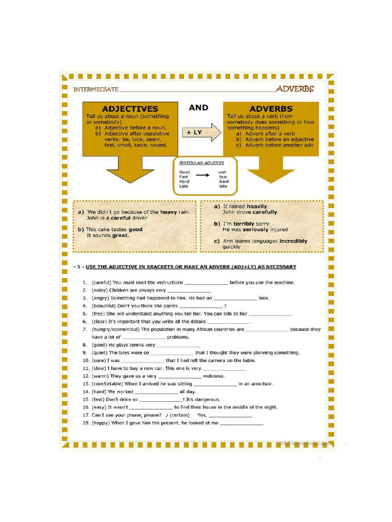 Adjectives and Adverbs Homework | PDF