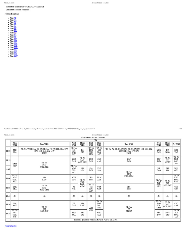2023-2024 Students Timetable | PDF