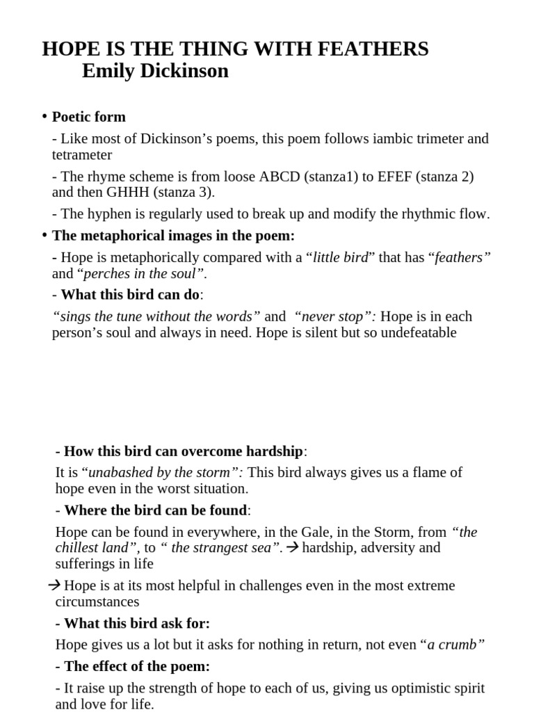 HOPE IS THE THING WITH FEATHERS - Edited | PDF