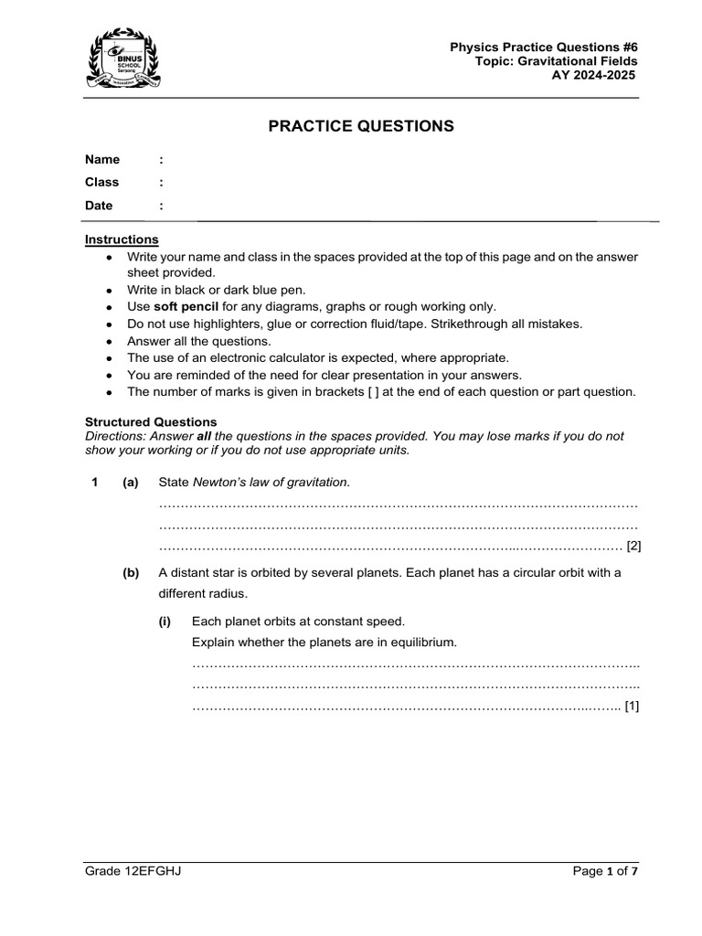 G12 Physics - Practice 06 | PDF | Physical Sciences | Physics