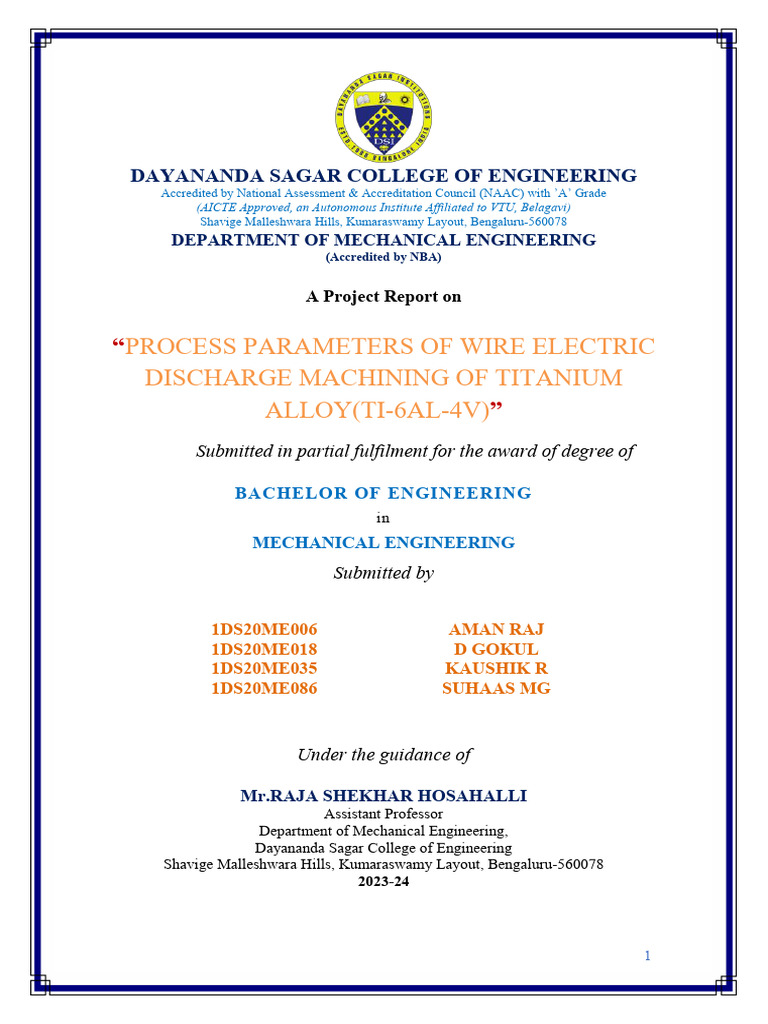Project Work Report Format 2024 Titanium | PDF | Machining | Materials