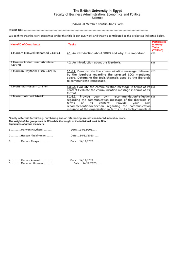 Coursework Contribution Form .Docx11 | PDF | Career & Growth | Business