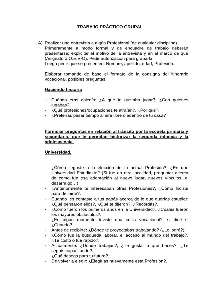Guía para Entrevista Vocacional a Profesionales | PDF | Relaciones ...