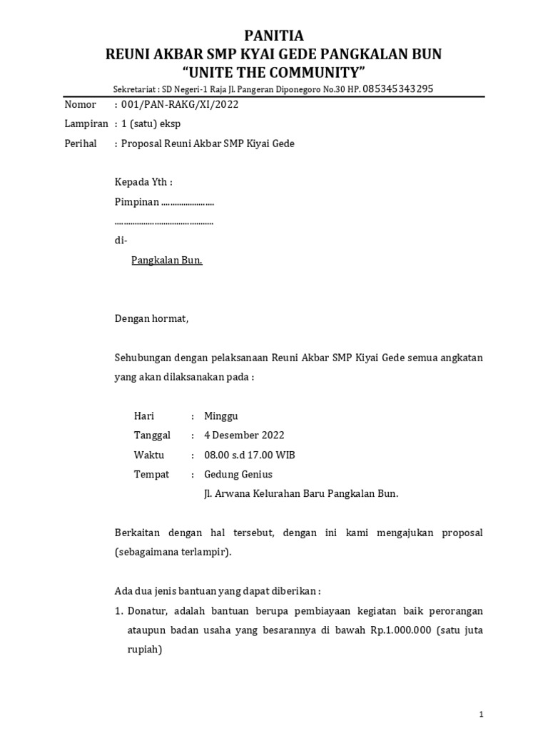 Proposal Reuni Akbar SMP Kiyai Gede | PDF | Karier & Perkembangan