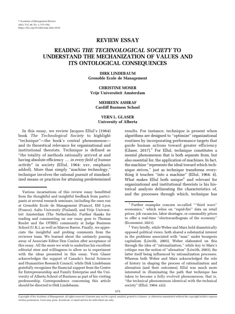 Reading The Technological Society | PDF | Rationality | Max Weber