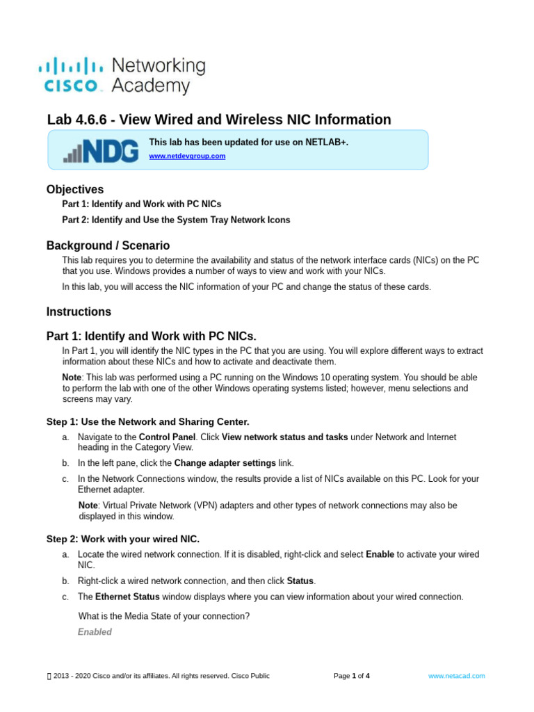 4.6.6 - Lab - View - Wired - and - Wireless - NIC - Information - STU ...