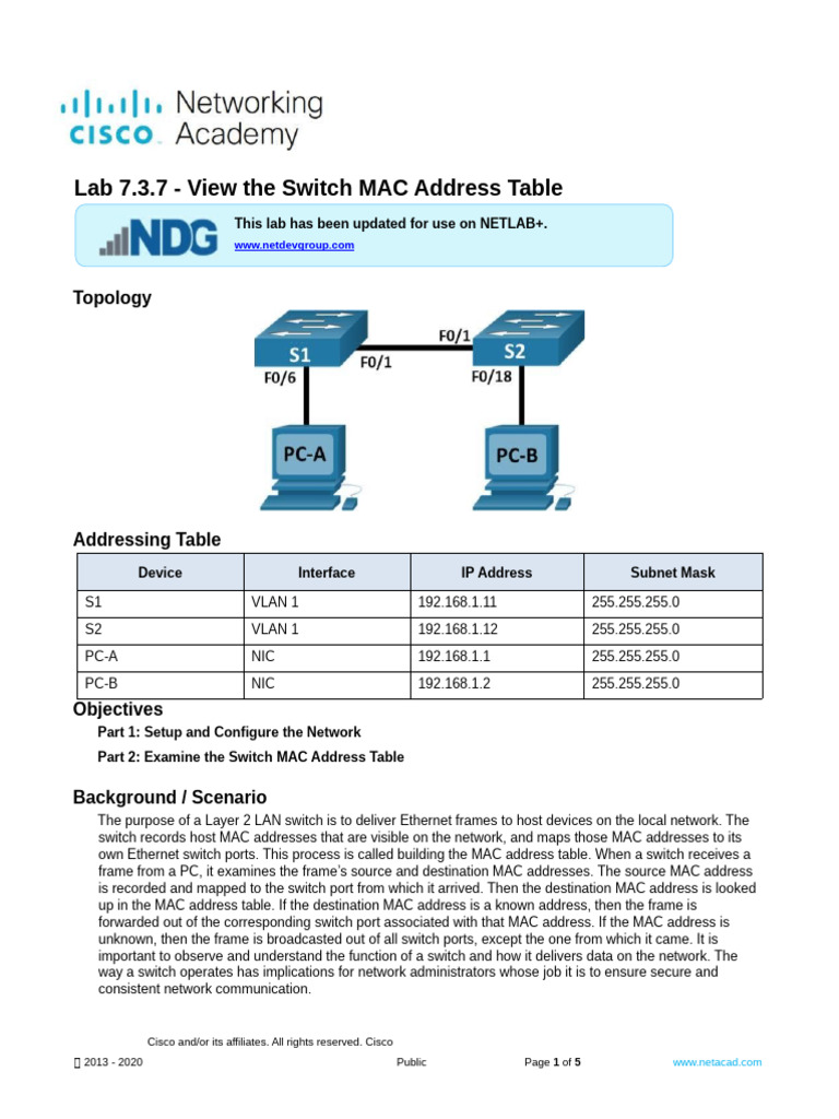 7.3.7 - Lab - View - The - Switch - MAC - Address - Table - STU COMPLETED | PDF | Network Switch ...
