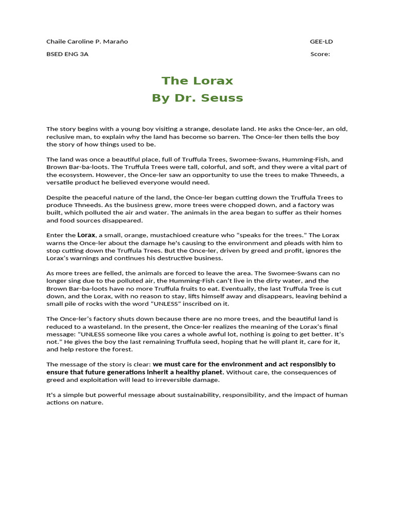 Lorax | PDF | Natural Environment