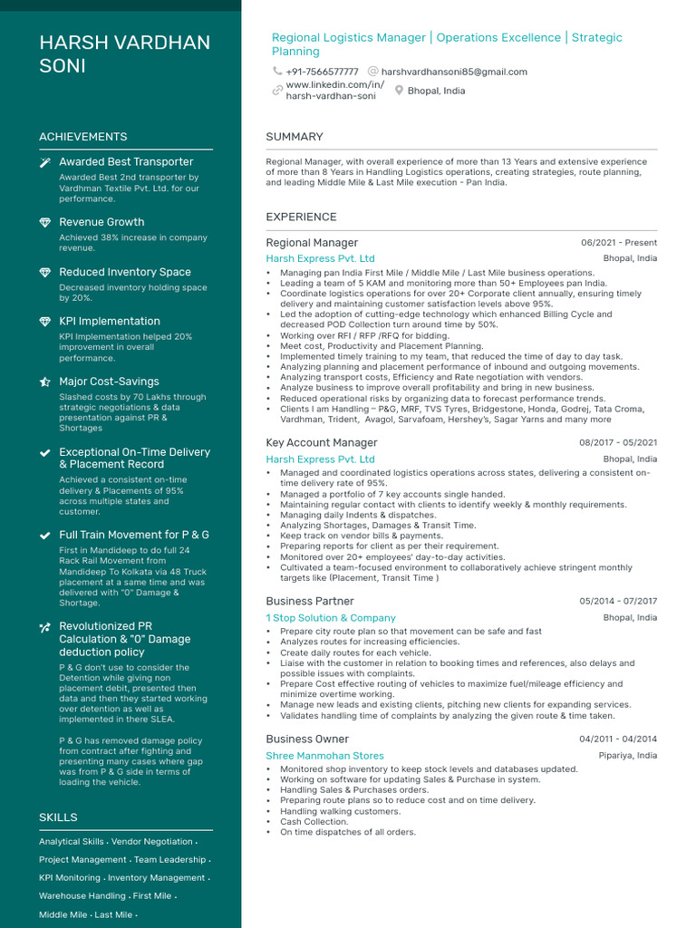 HarshVardhan_Soni_Resume | PDF | Logistics | Business Economics