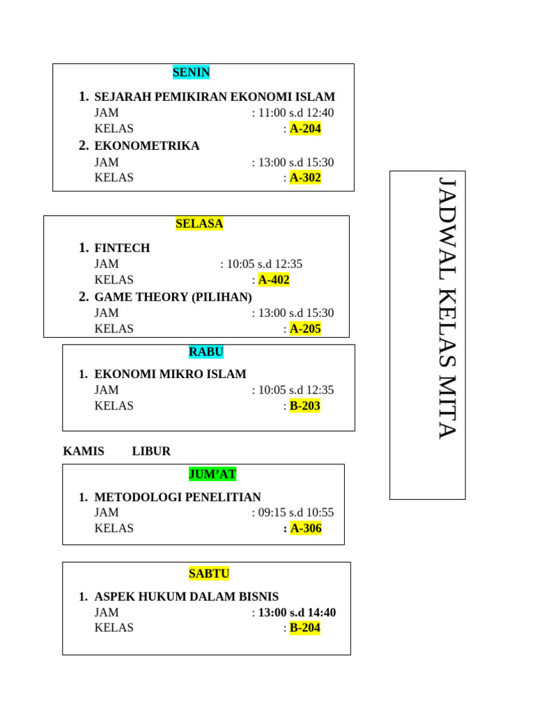 Jadwal Kelas Mita | PDF | Olahraga & Rekreasi | Perjalanan