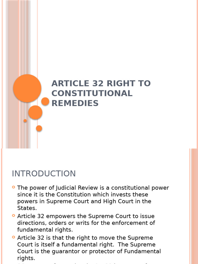 Article 32 (1) | PDF | Writ Of Prohibition | Habeas Corpus