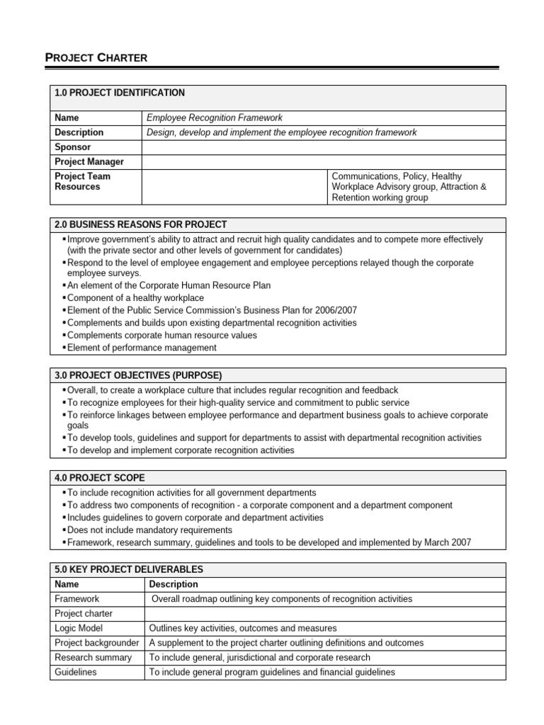 Project Charter | PDF | Employment | Goal