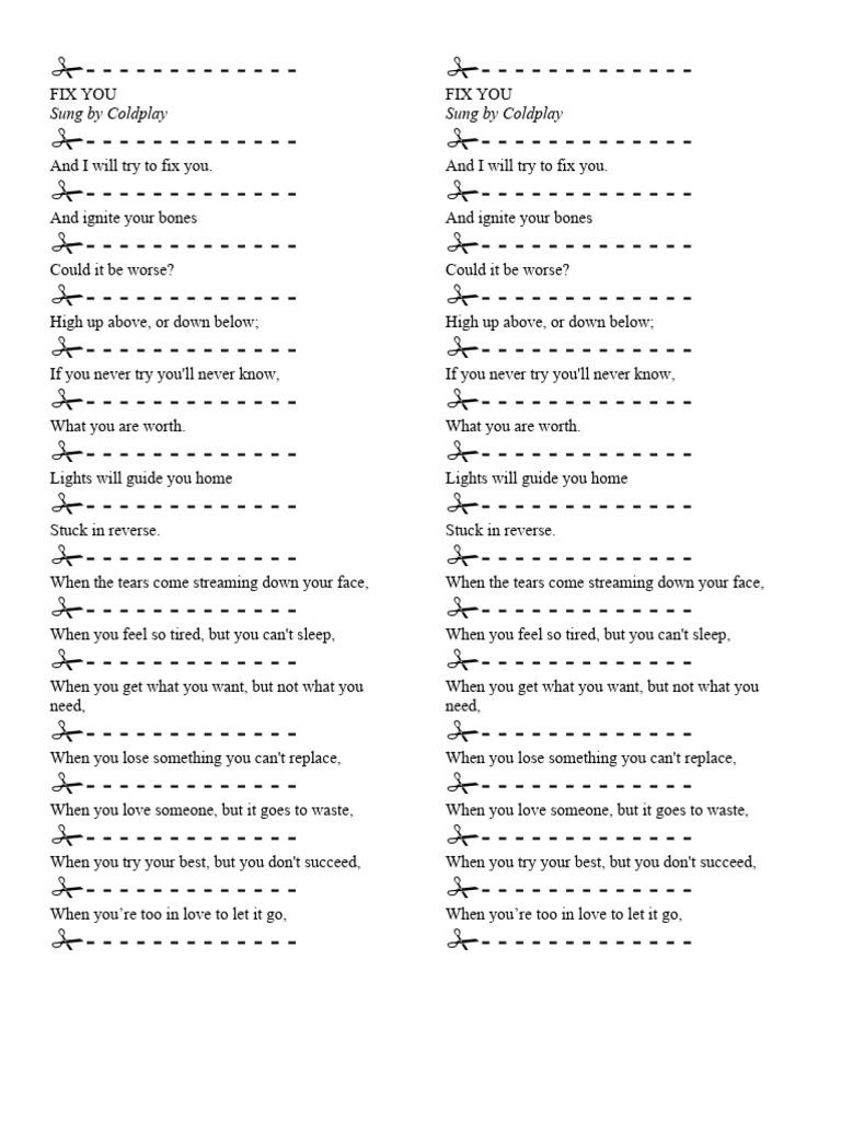 FIX YOU Song | PDF | Song Recordings Produced | Songs Written